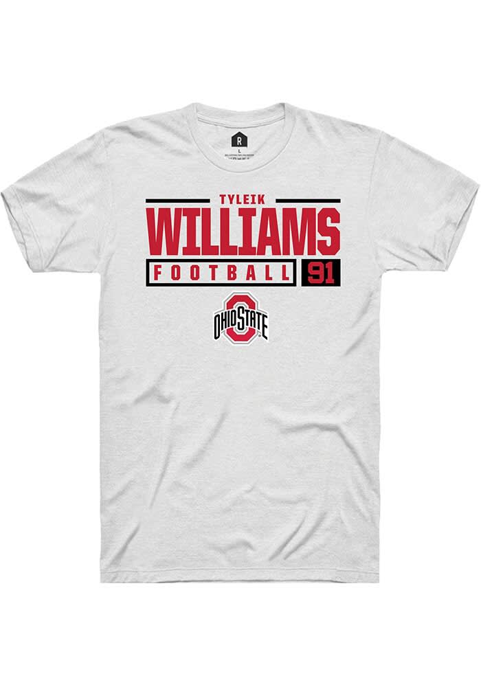 Tyleik Williams WHITE Ohio State Buckeyes NIL Stacked Box Short Sleeve ...