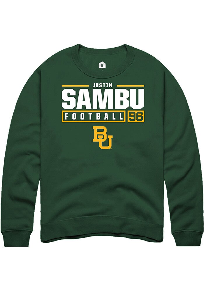 Justin Sambu Baylor Bears Mens DARKGREEN NIL Stacked Box Crew ...