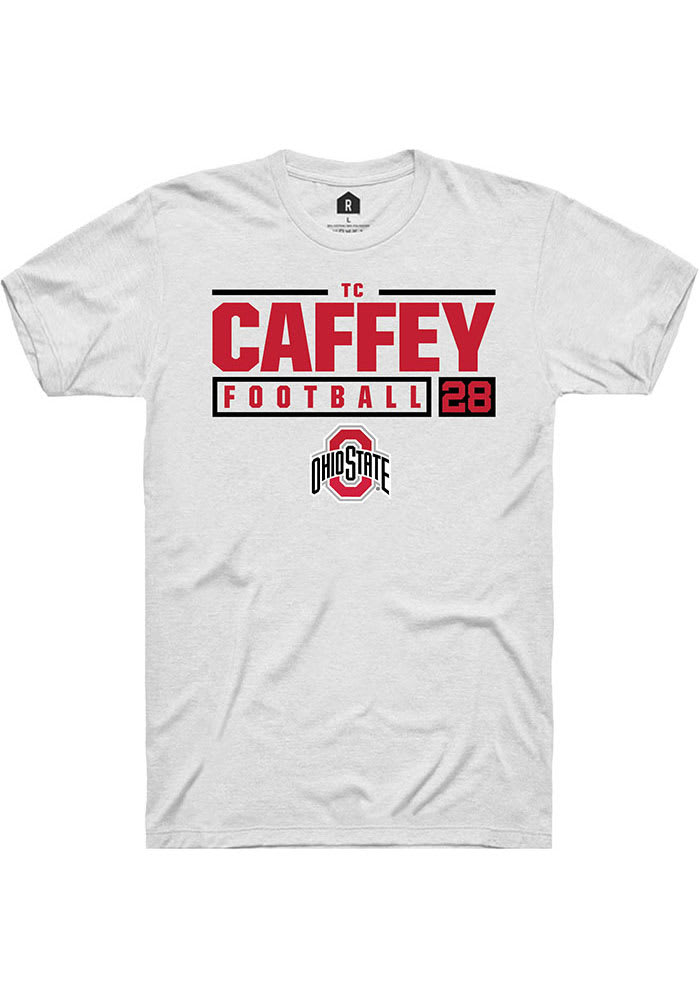 TC Caffey Ohio State Buckeyes Rally WHITE NIL Stacked Box Short Sleeve ...