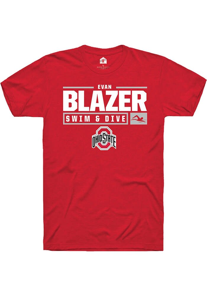 Evan Blazer Ohio State Buckeyes Rally RED NIL Stacked Box Short Sleeve T Shirt - 247685860