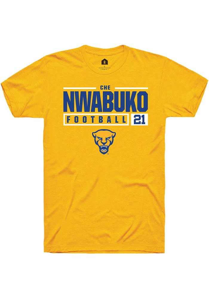 Che Nwabuko GOLD Pitt Panthers NIL Stacked Box Short Sleeve T Shirt ...