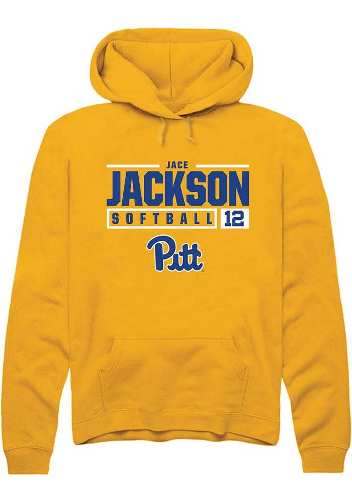Jace Jackson Pitt Panthers Mens NIL Stacked Box Hoodie - GOLD