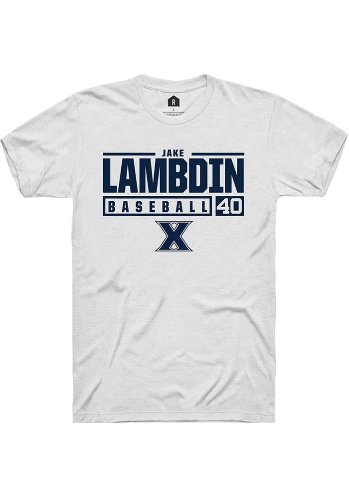 Jake Lambdin Xavier Musketeers Rally WHITE NIL Stacked Box Short Sleeve ...