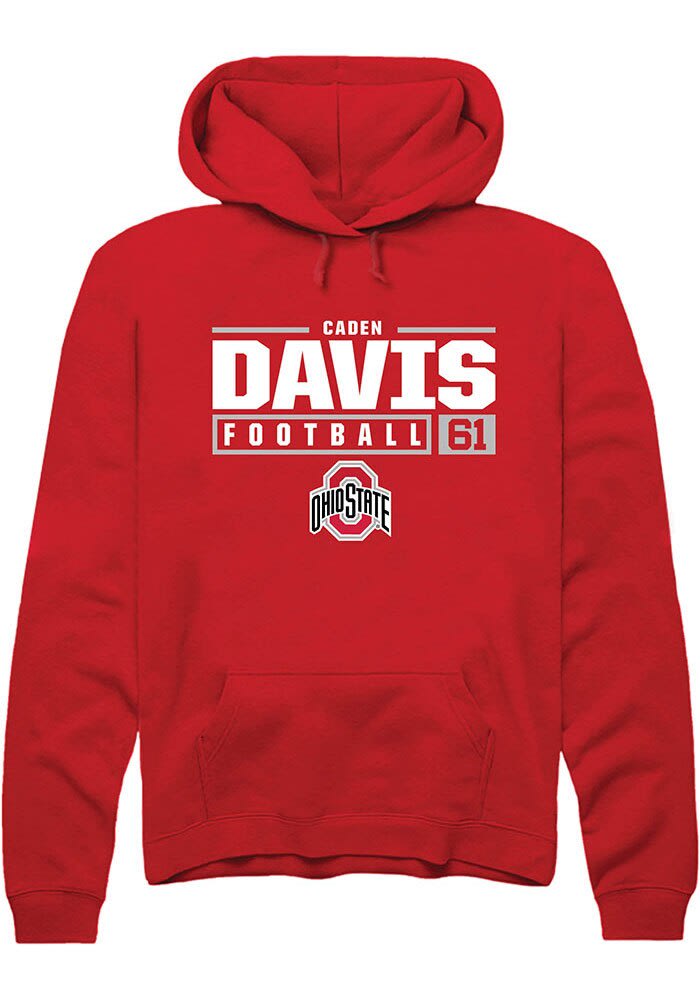 Caden Davis Mens Red Ohio State Buckeyes NIL Stacked Box Hoodie - 247691393