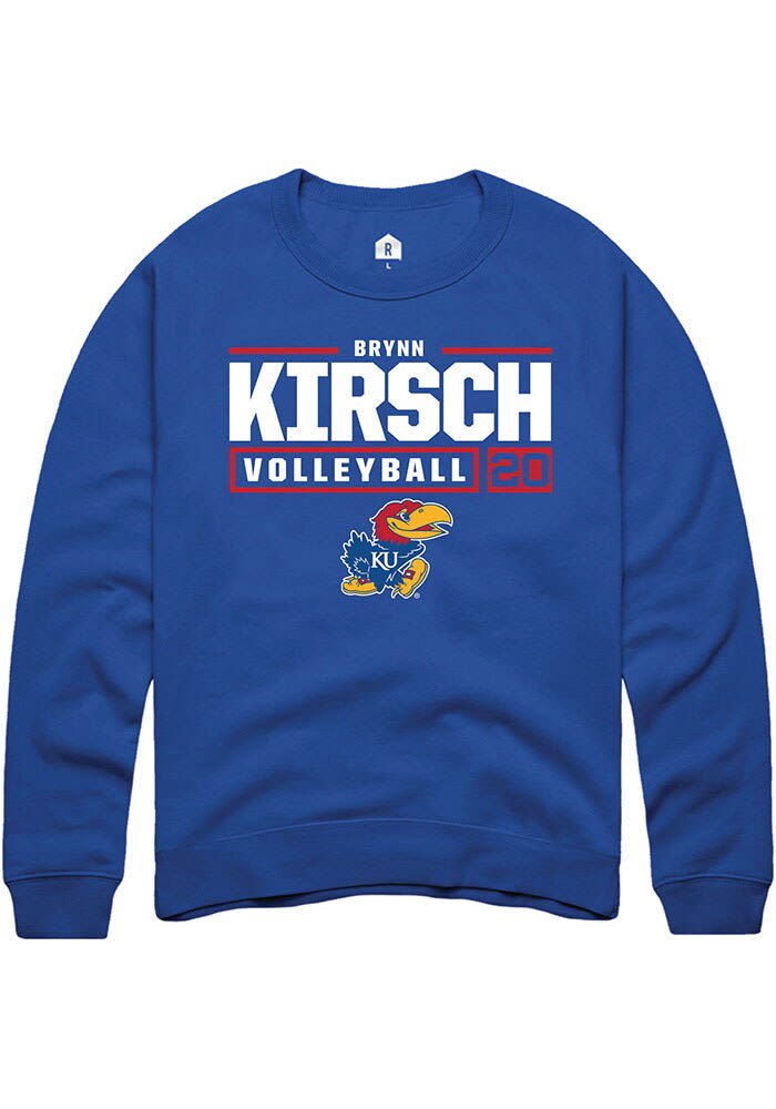 Brynn Kirsch Kansas Jayhawks Mens NIL Stacked Box Crew Sweatshirt - ROYAL