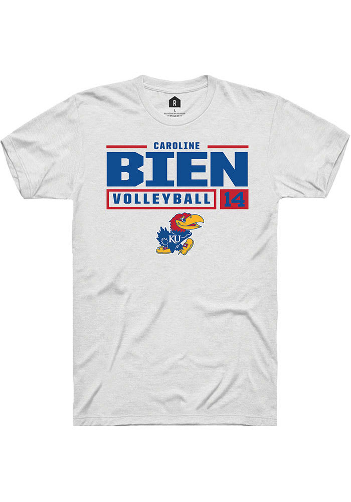 Caroline Bien Kansas Jayhawks Rally WHITE NIL Stacked Box Short Sleeve ...