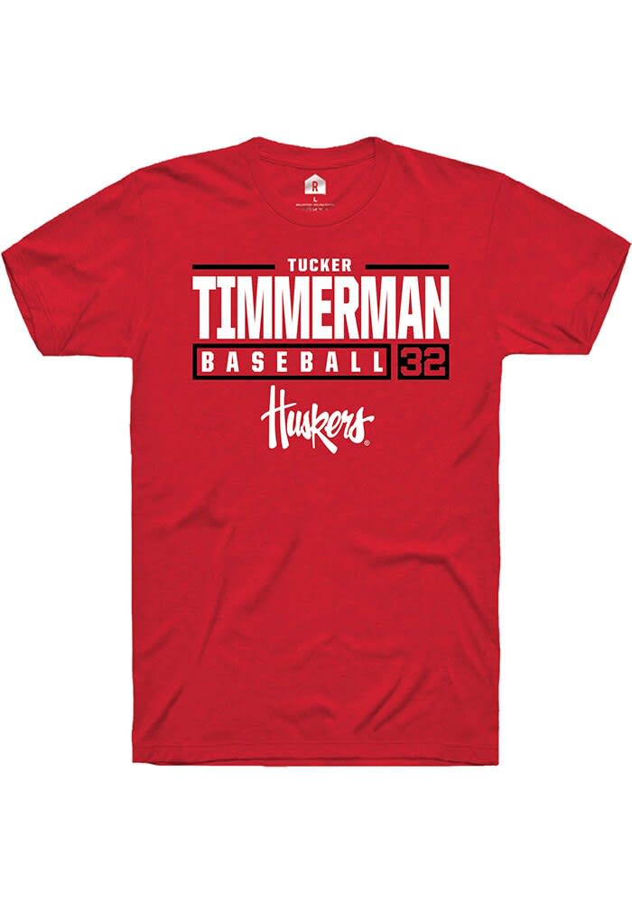 Tucker Timmerman RED Nebraska Cornhuskers NIL Stacked Box Short Sleeve ...