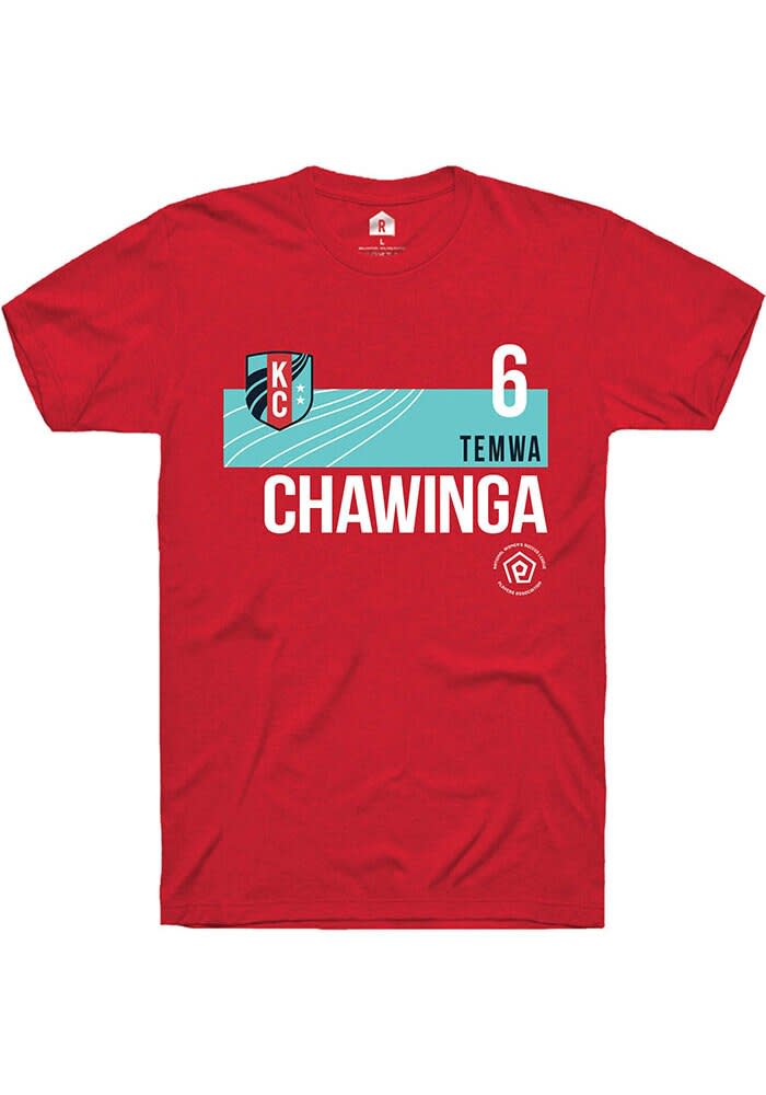 Temwa Chawinga KC Current Red Player Teal Block Short Sleeve Player T ...