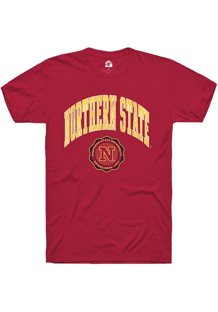 Rally Northern State Wolves CARDINALRED Arch Seal Short Sleeve T Shirt