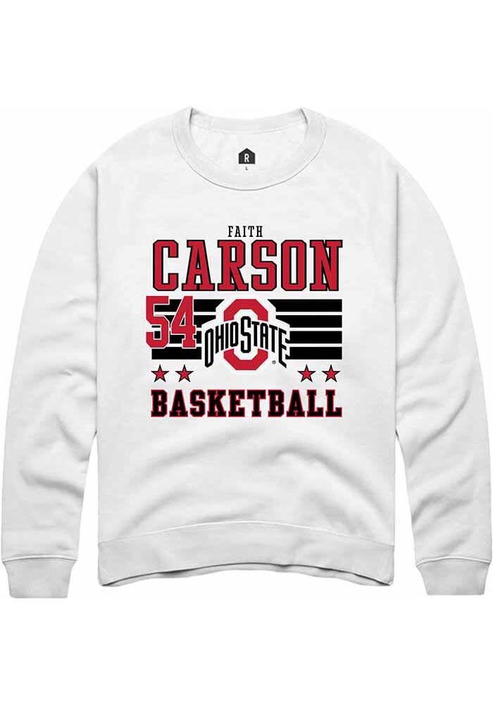 Faith Carson Ohio State Buckeyes Mens White NIL Striped Crew Sweatshirt ...