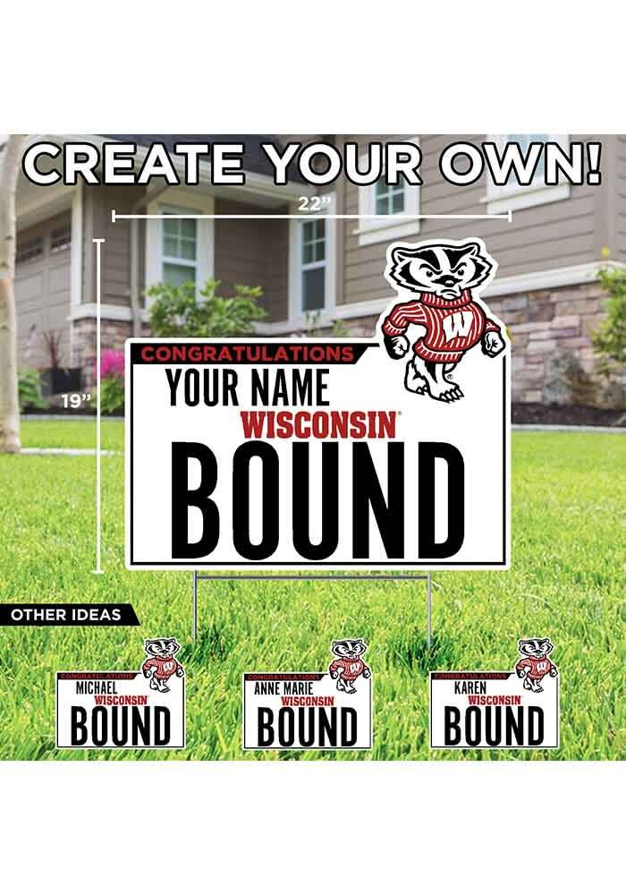 Wisconsin Badgers White Personalized School Bound Yard Sign - 249887266