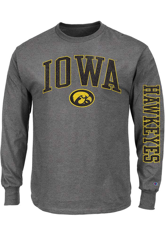 Iowa Hawkeyes CHARCOAL Arch Mascot Big and Tall Long Sleeve T-Shirt ...
