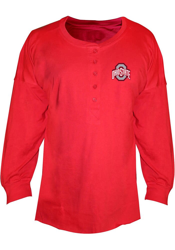 Ohio State Buckeyes Red Henley+ Long Sleeve LS Tee - 2652581