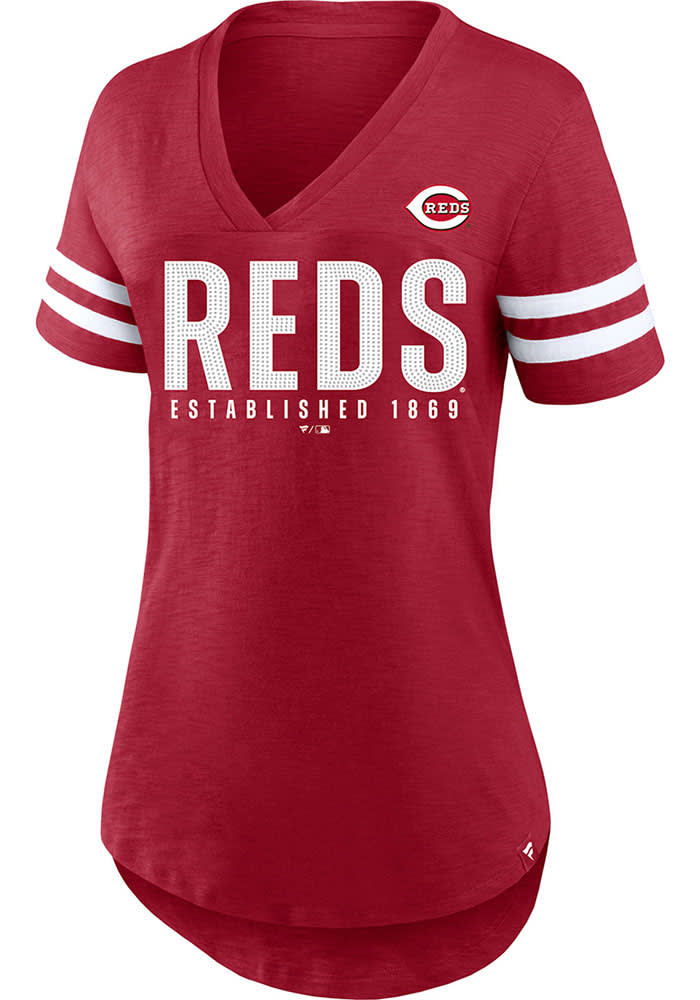Cincinnati Reds Womens Red Rhinstone T-Shirt - 2652793