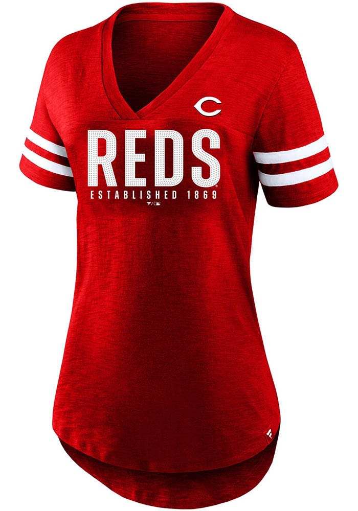 Cincinnati Reds Womens Red Rhinestone T-Shirt - 2653011
