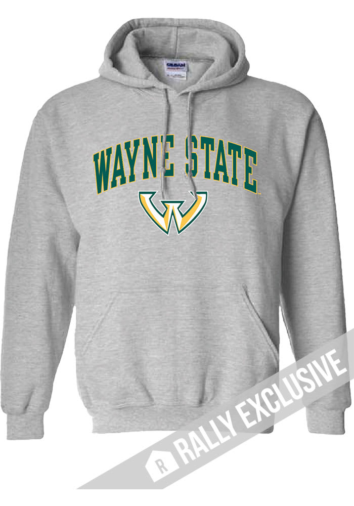 Rally Wayne State Warriors Mens GREY Arched Mascot Hoodie - 27240525