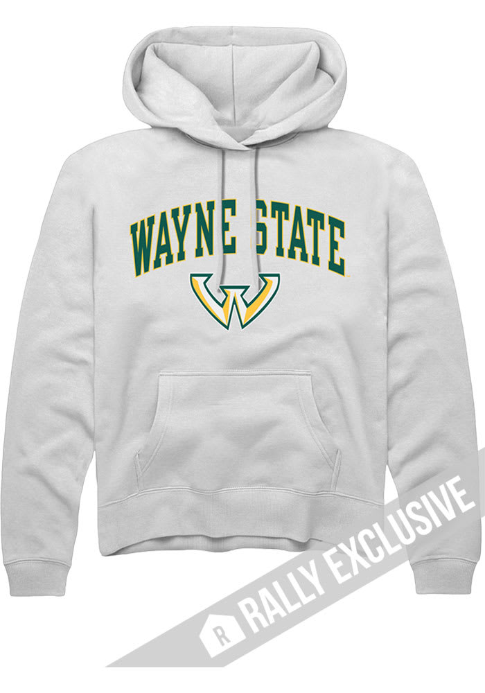 Rally Wayne State Warriors Mens WHITE Arched Mascot Hoodie - 27240527