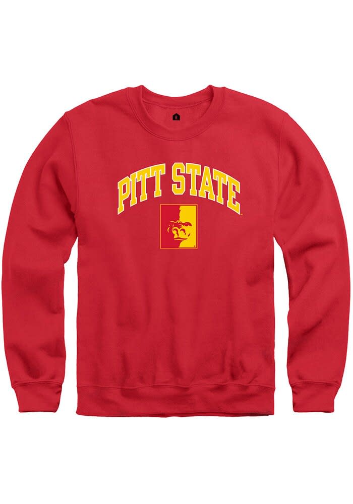 Rally Pitt State Gorillas Mens Red Arch Mascot Crew Sweatshirt - 27240786