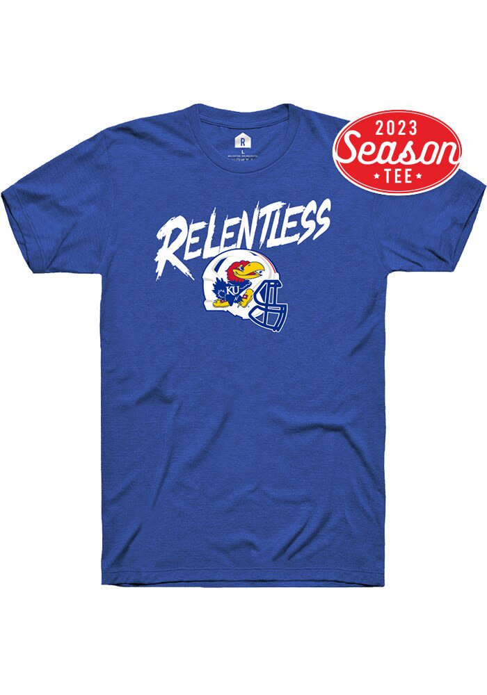 Rally Kansas Jayhawks ROYAL Relentless Football Short Sleeve T Shirt ...