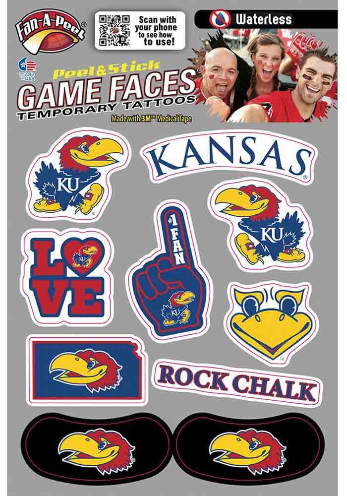 Kansas Jayhawks ROYAL Multi-Design Face Tattoo - 2756265