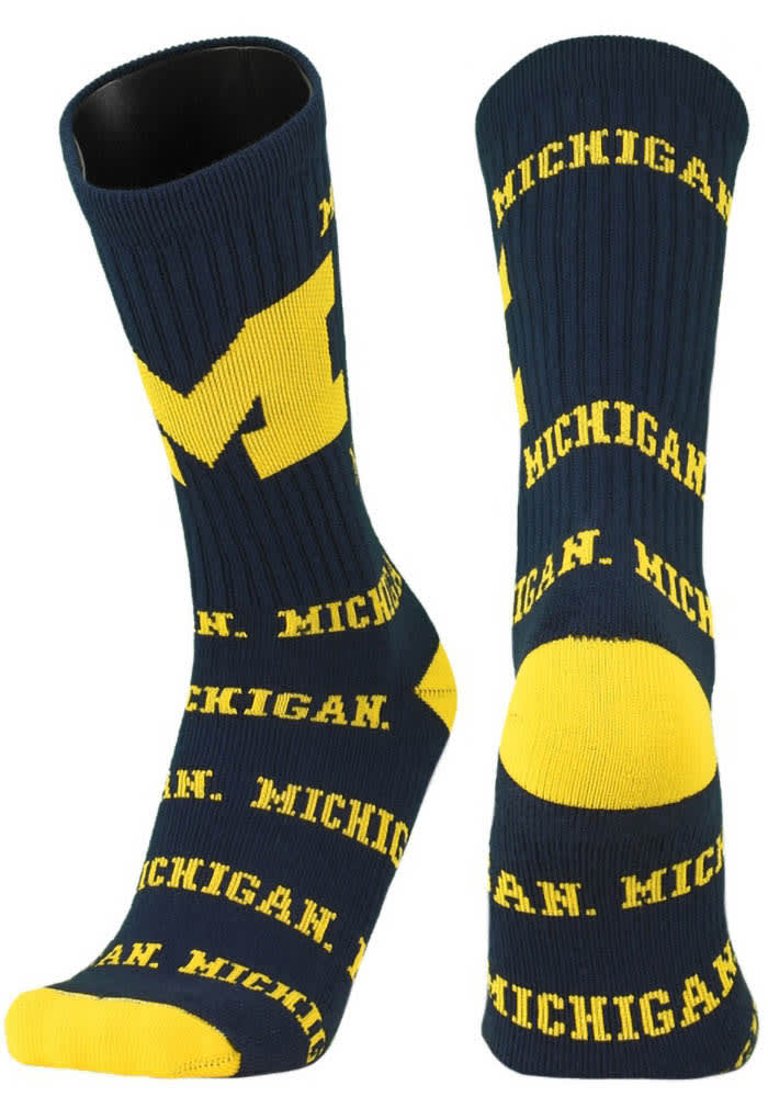 Michigan Wolverines BLUE Super Mascot Design Mens Crew Socks - 2860228