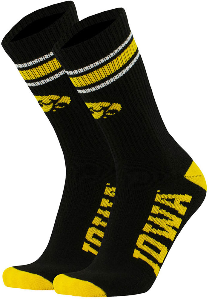 BLACK Throwback Iowa Hawkeyes Mens Crew Socks - 28610135