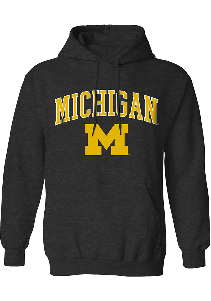 Michigan Wolverines Mens BLACK-HEATHER Arch Mascot Hoodie - 2880044