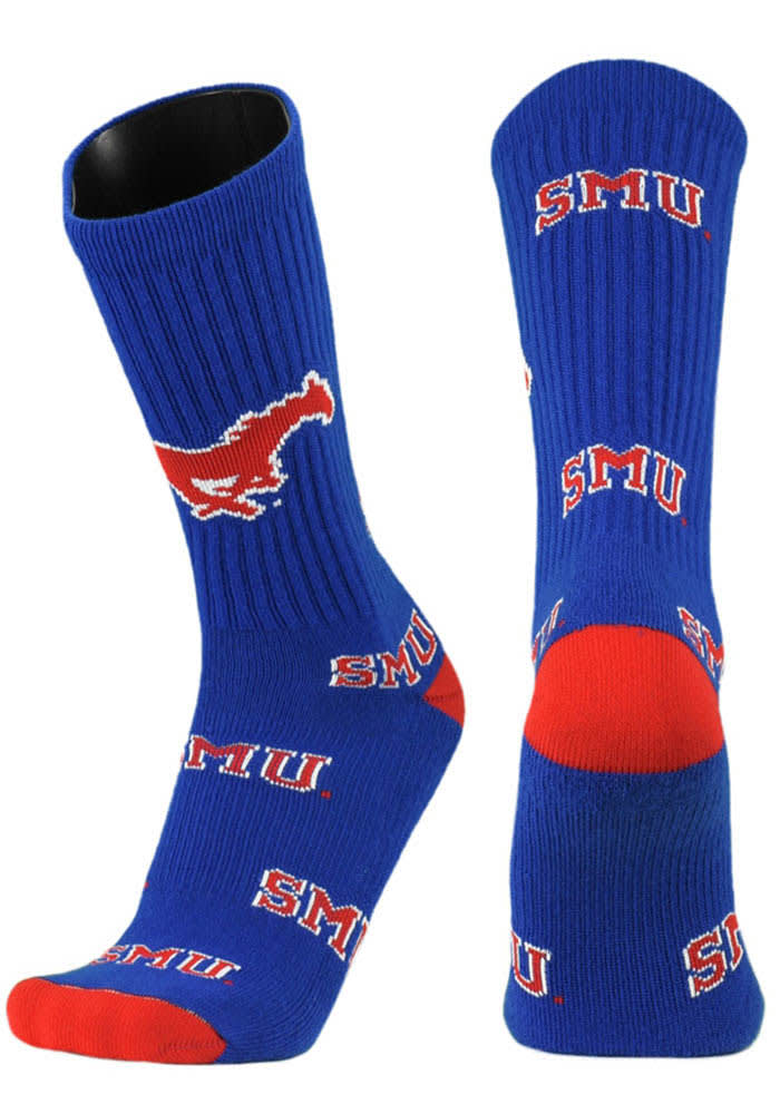 SMU Mustangs Red Super mascot crew Mens Crew Socks - 293583311