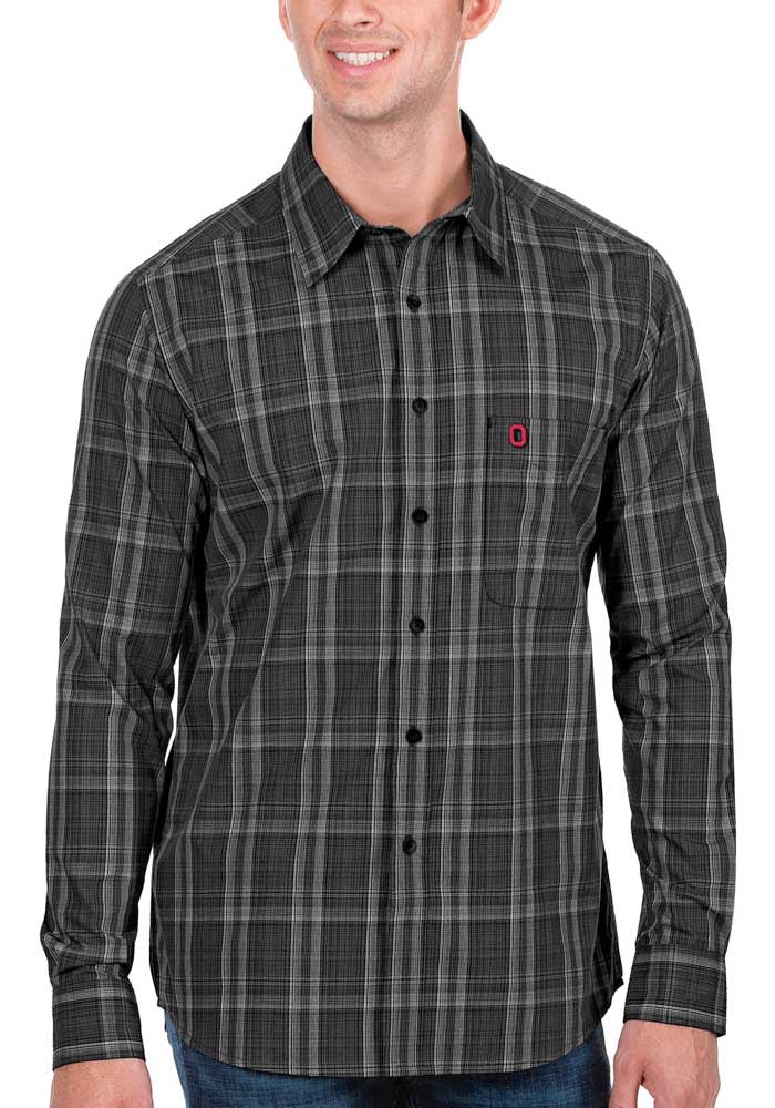 Antigua Mens BLACK Ohio State Buckeyes Strive Long Sleeve Dress Shirt