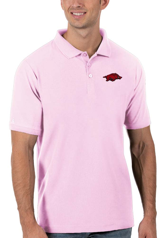 Antigua Arkansas Razorbacks Mens Legacy Pique PINK Short Sleeve Polo ...
