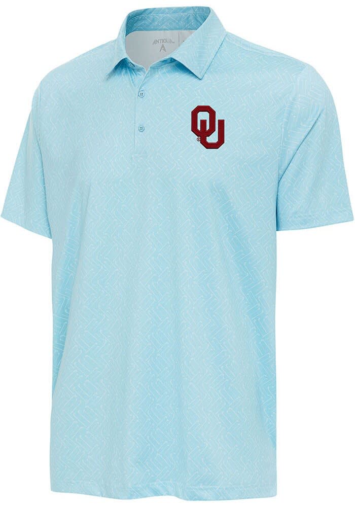 Antigua Oklahoma Sooners Mens Clubs LIGHT BLUE Short Sleeve Polo - 32316349