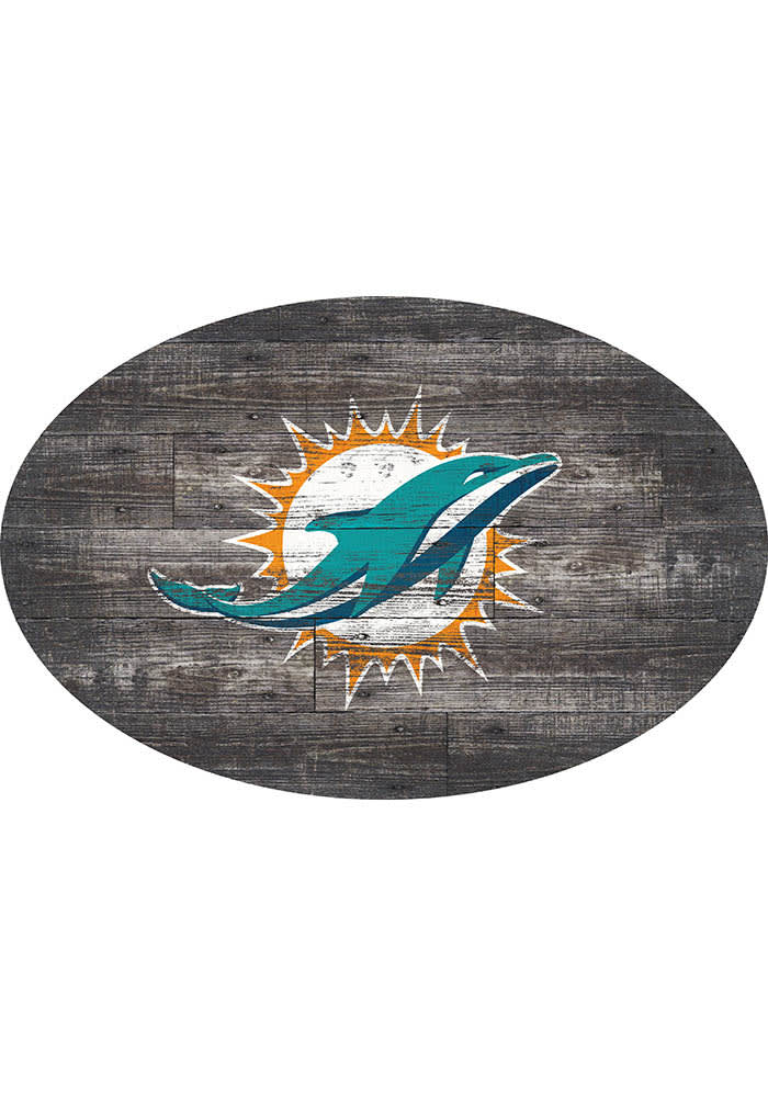 Miami Dolphins 46in Distressed Wood Oval Sign TEAL - 326201221