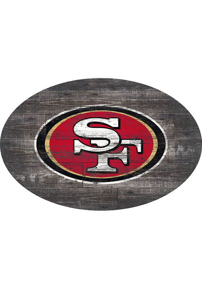 San Francisco 49ers 46in Distressed Wood Oval Sign Red - 326201230