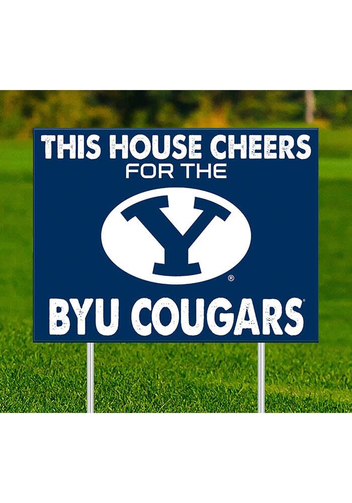 BYU Cougars NAVY This House Cheers For Yard Sign - 326201777