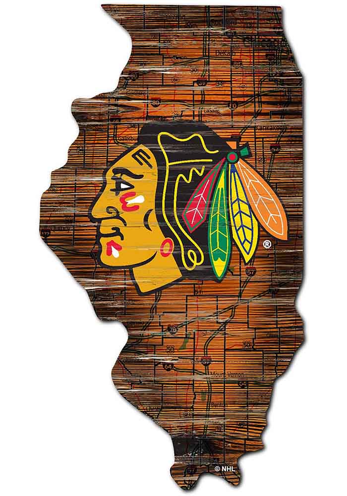 Chicago Blackhawks 12 Mini Roadmap State Sign Sign BLACK - 32620345