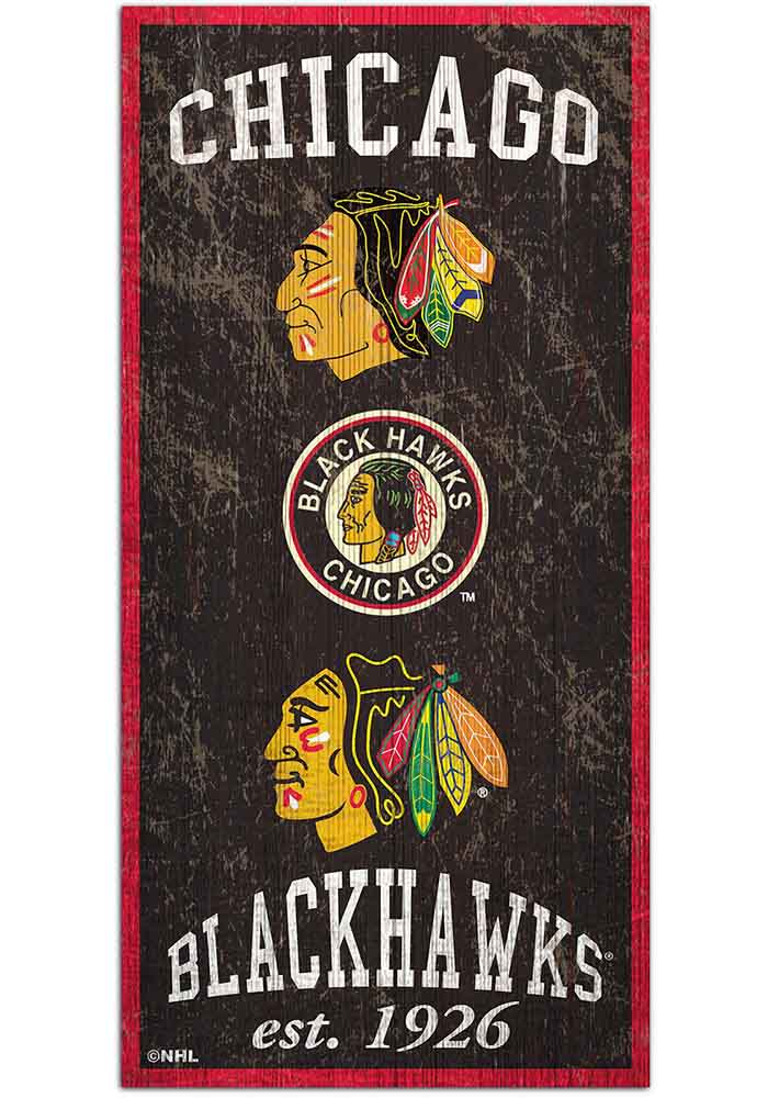 Chicago Blackhawks 6X12 Heritage Logos Sign BLACK - 32620360
