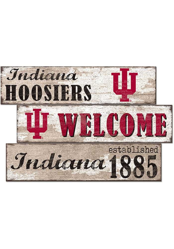 Indiana Hoosiers Welcome 3 Plank Sign Red - 326203919
