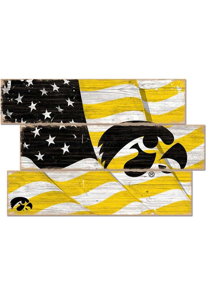 Iowa Hawkeyes Flag 3 Plank Sign BLACK - 326204181