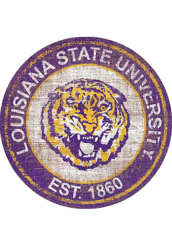 LSU Tigers Round Heritage Logo Sign PURPLE - 326205811