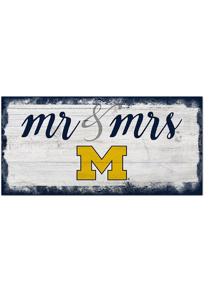 Michigan Wolverines Script Mr and Mrs Sign BLUE - 326206416