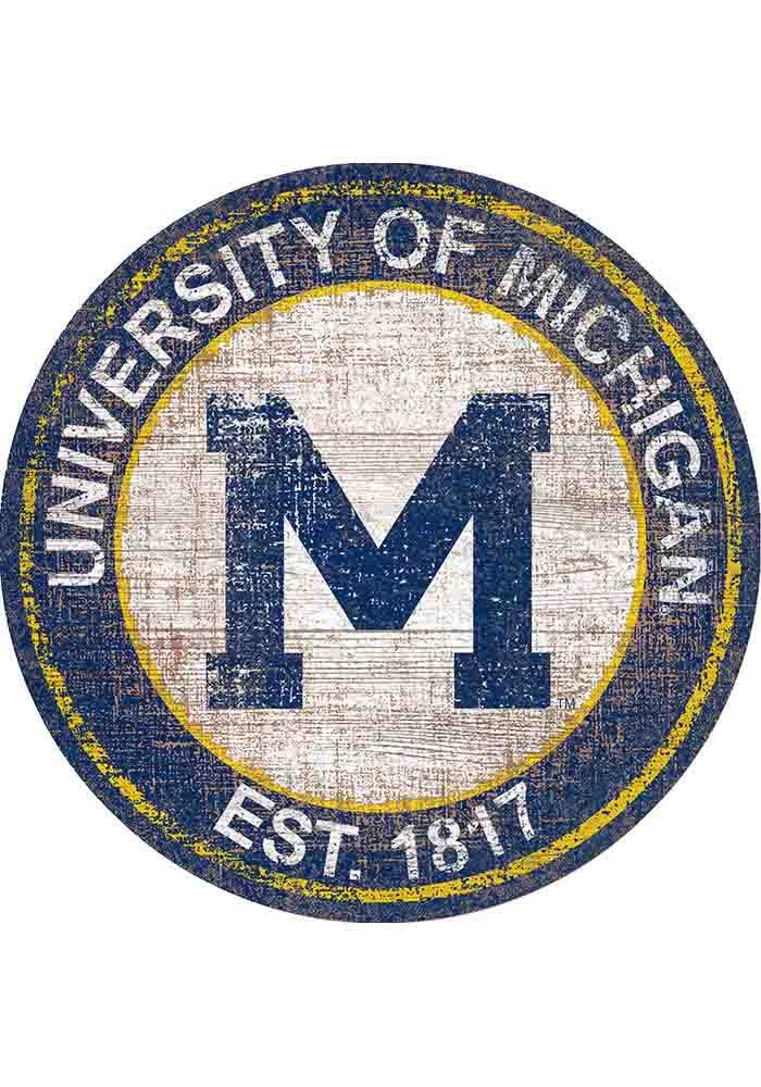 Michigan Wolverines Round Heritage Logo Sign BLUE - 326206637