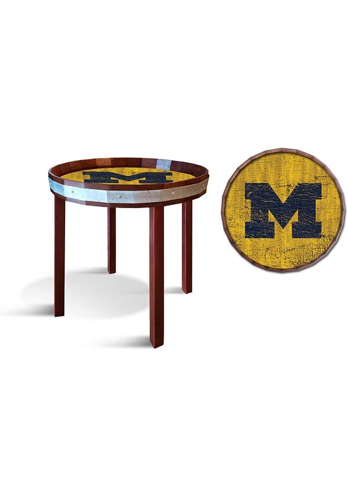 Michigan Wolverines 24 Inch Barrel Top Side Blue End Table - 326206659
