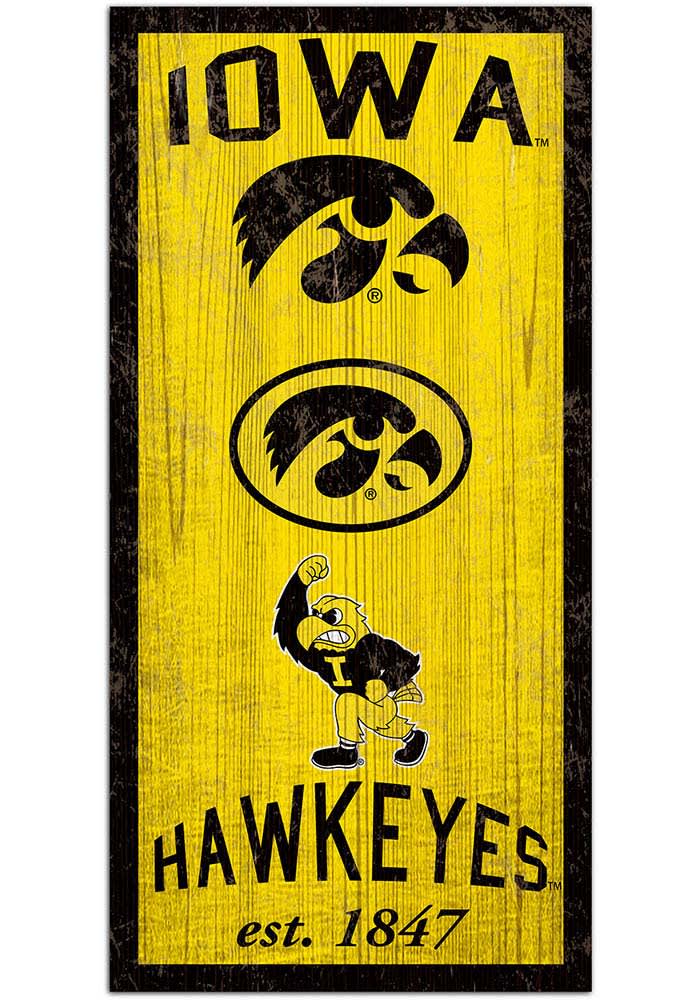 Iowa Hawkeyes BLACK 6X12 Heritage Logos Sign - 32620684