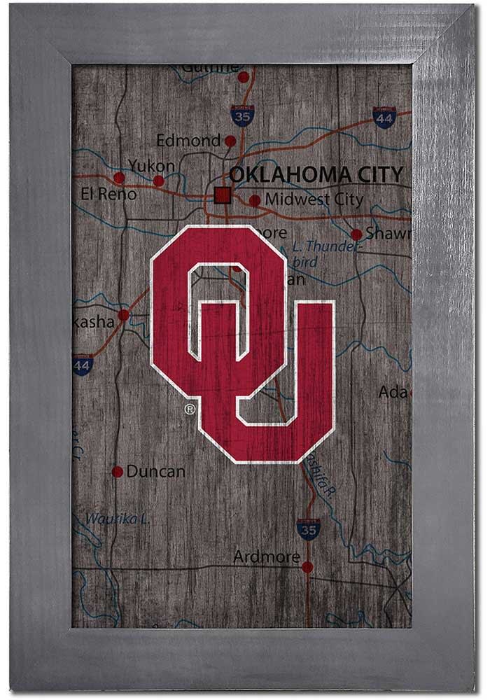 Oklahoma Sooners City Map Sign Red - 326208727