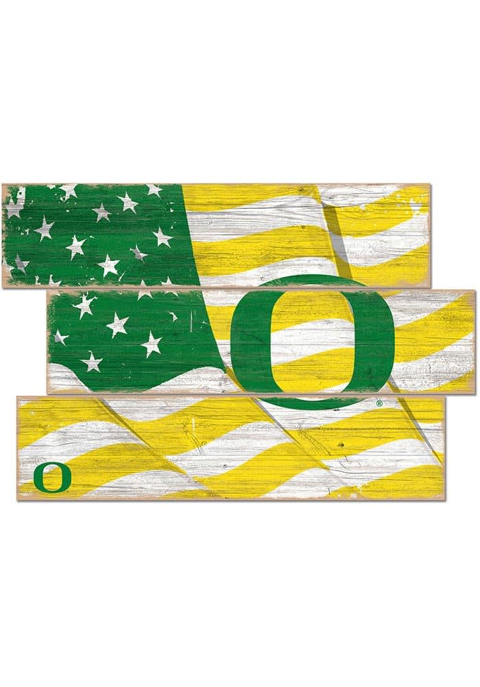 Oregon Ducks Flag 3 Plank Sign GREEN - 326209828