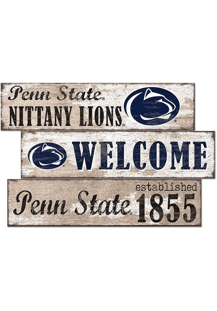 Penn State Nittany Lions Blue Welcome 3 Plank Sign - 326210092