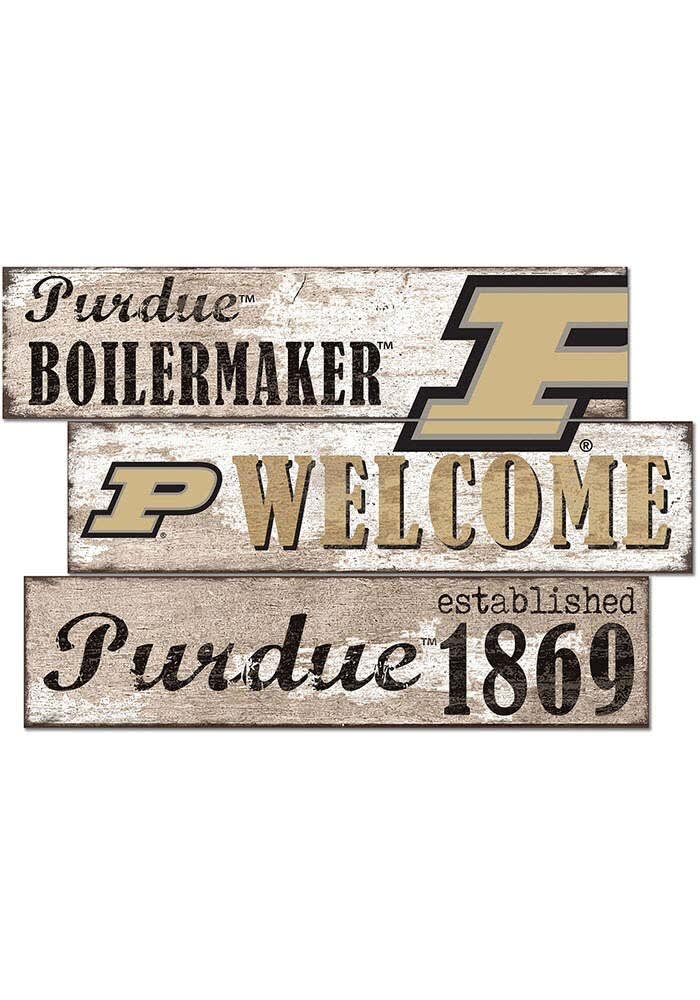 Purdue Boilermakers BLACK Welcome 3 Plank Sign - 326210348