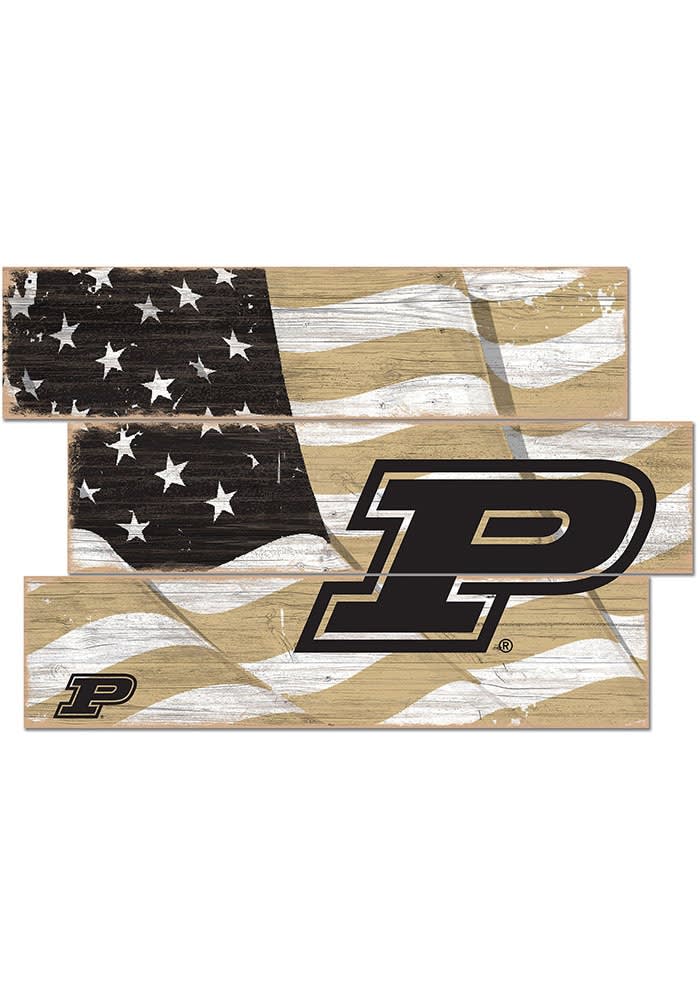 Purdue Boilermakers BLACK Flag 3 Plank Sign - 326210350