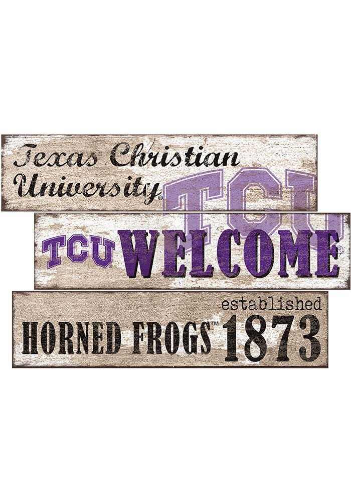 TCU Horned Frogs Welcome 3 Plank Sign PURPLE - 326211158