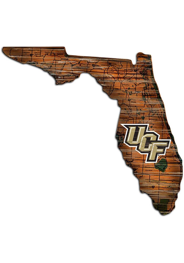UCF Knights Distressed State with Logo Sign GREEN - 326212089